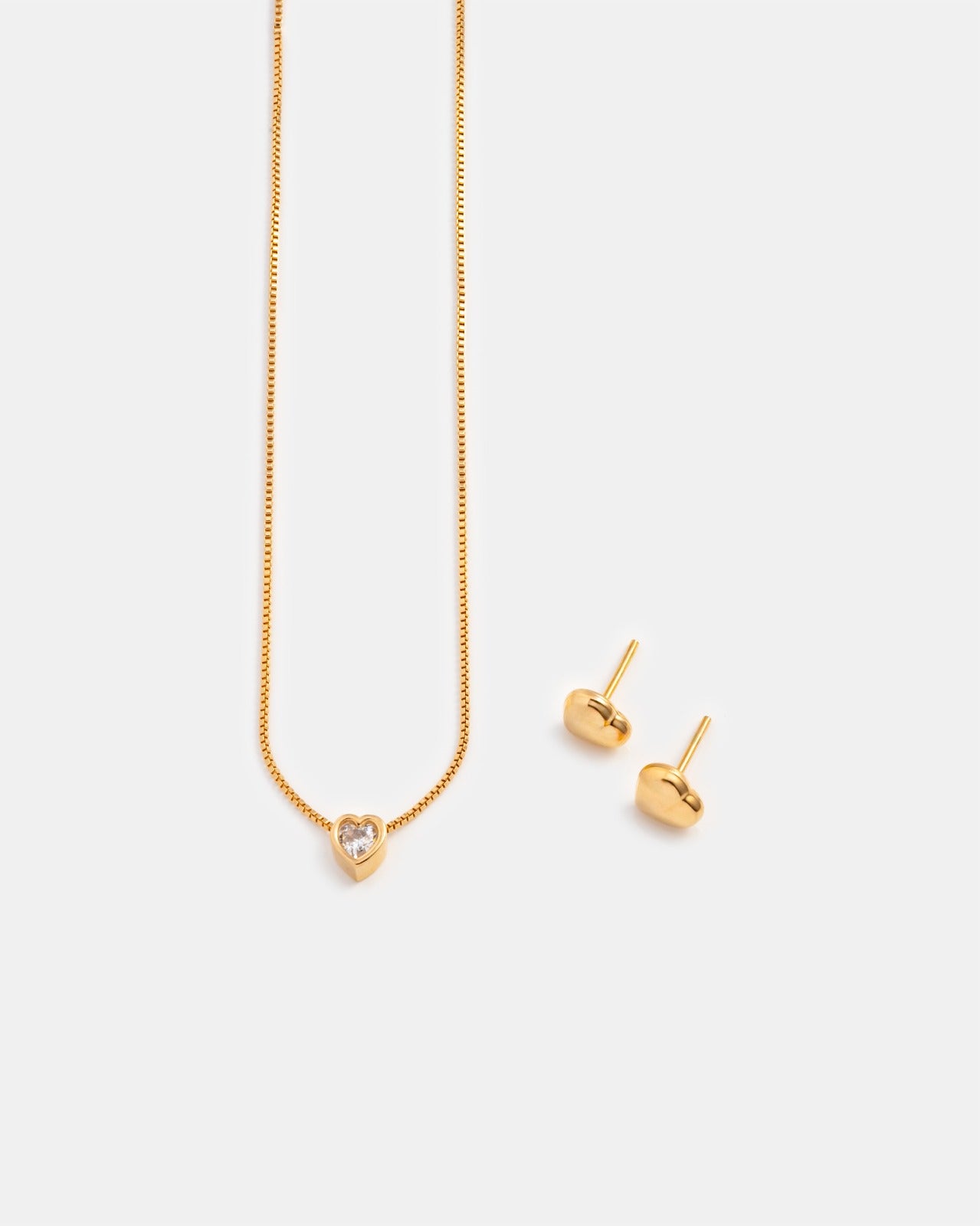 Combo Cadena Corazón Cristal + Arete Corazón lleno en Oro laminado 18k ...